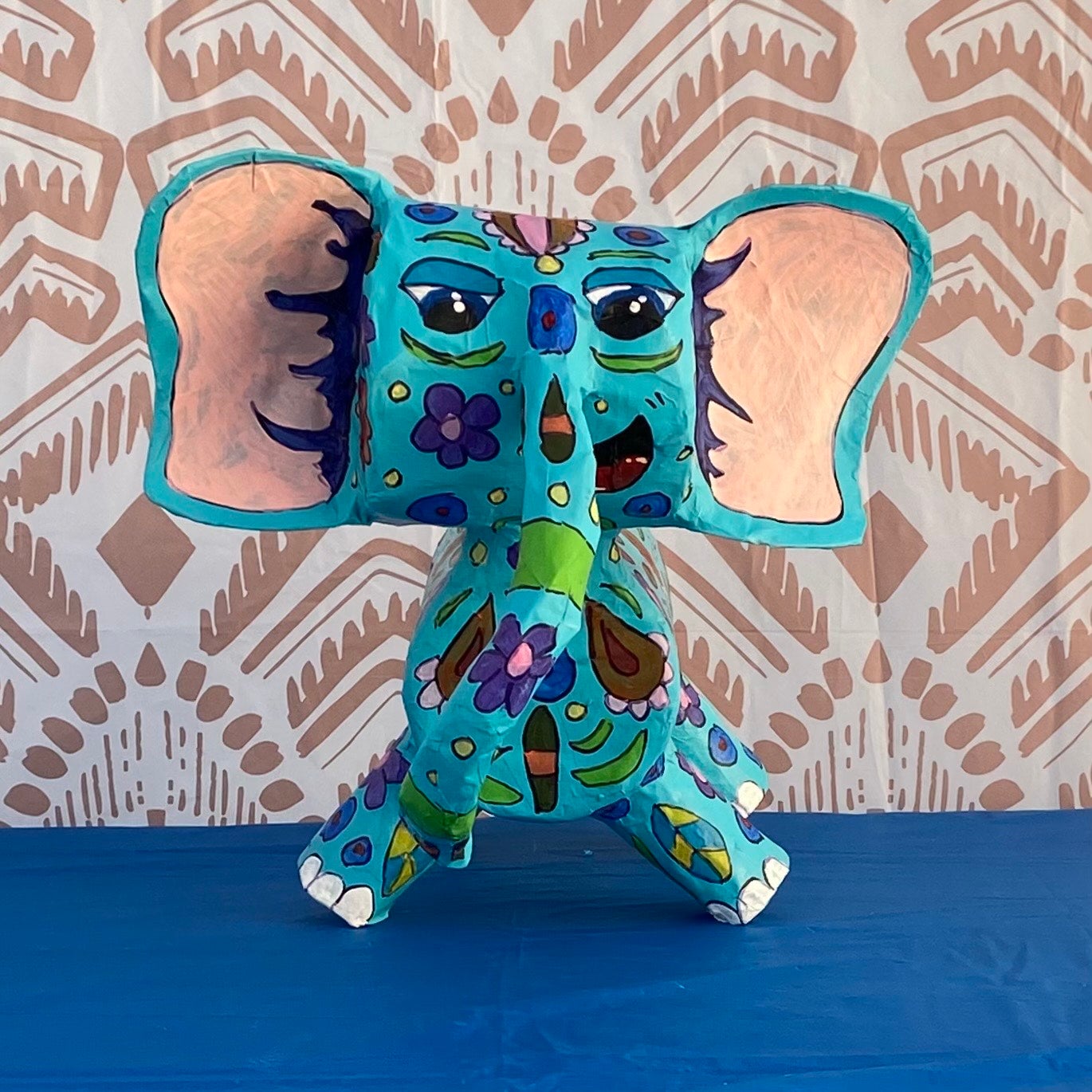 ALOHA LIGHT BLUE PAPER MACHE ELEPHANT | Technicolor Elephant Studios